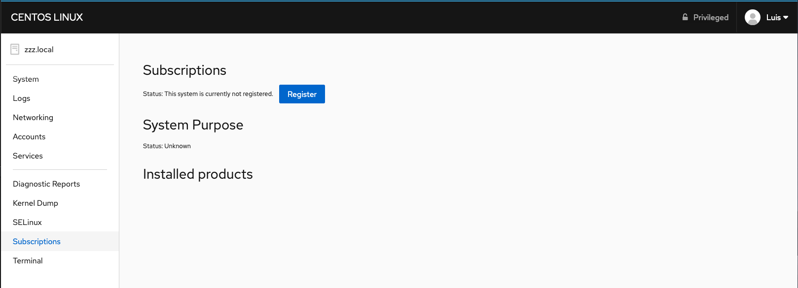 Centos 8 - Cockpit Preview get the RHEL Subscription Manager installed ...