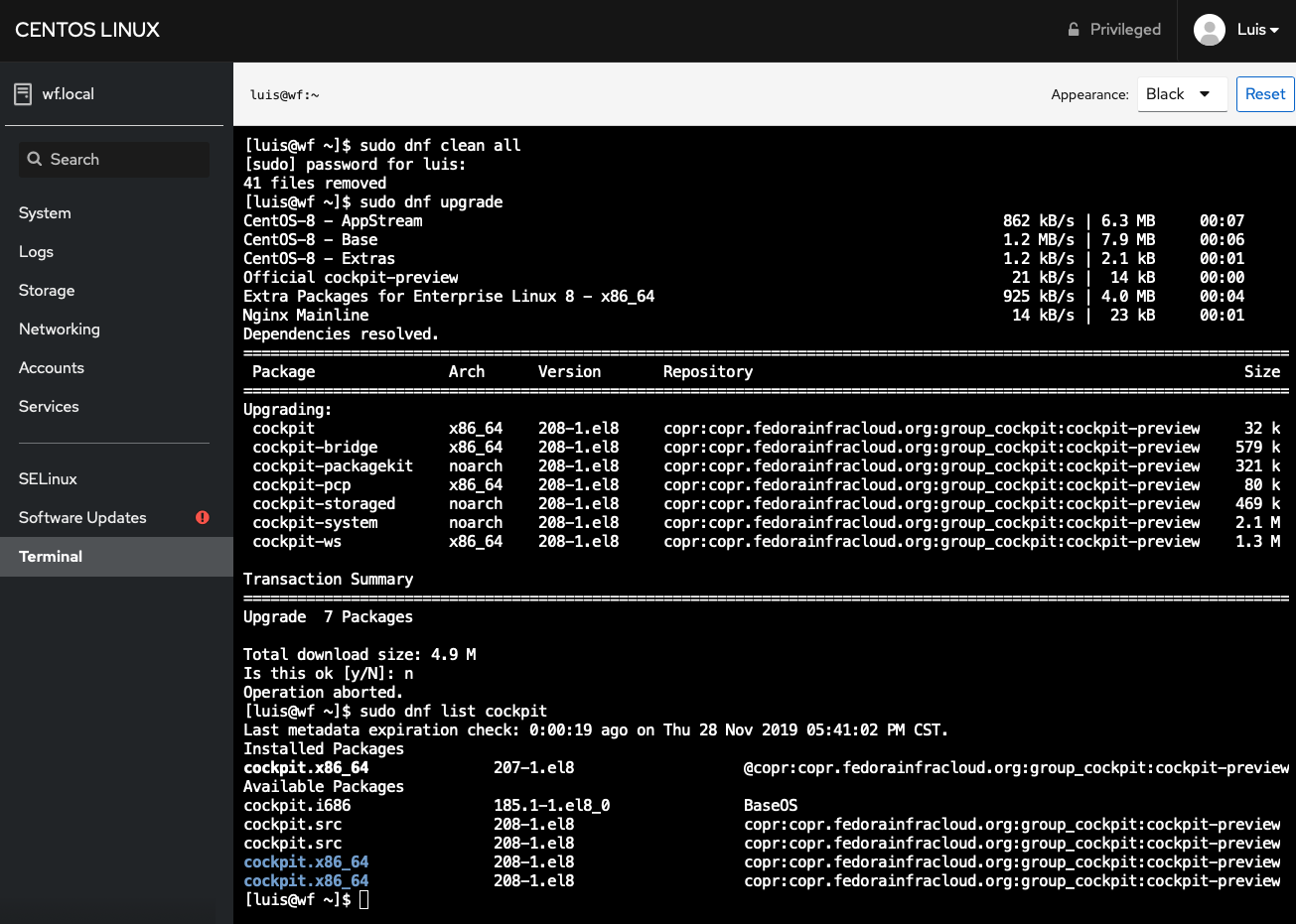 CentOS 8 - Cockpit Preview 208: Multiple Matches of cockpit · Issue ...