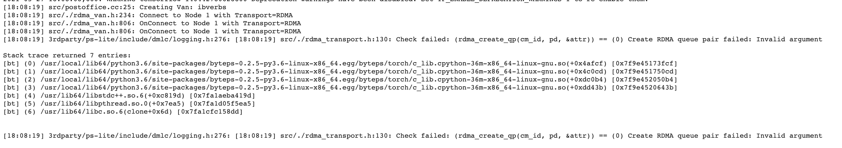 Distributed training with RDMA errors · Issue #397 · bytedance/byteps · GitHub