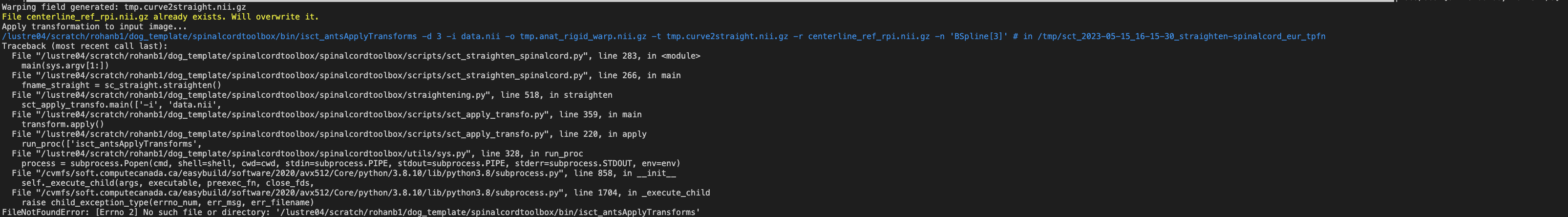 sct_straighten_spinalcord running into error on Compute Canada · Issue #4116 · spinalcordtoolbox ...