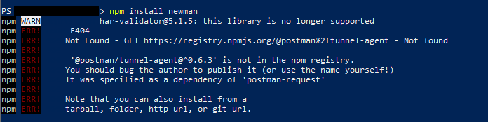 Cannot install postman via npm: '@postman/form-data@~3.1.0' is not in ...
