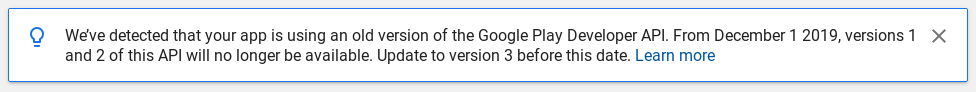 Detected that the app is using an old version of the Google Play Developer API. · Issue #30323 ...