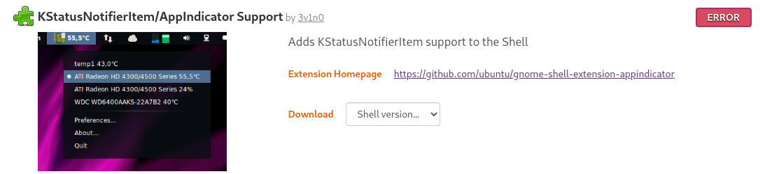 Extension Install Error · Issue 247 · Ubuntu Gnome Shell Extension Appindicator · Github