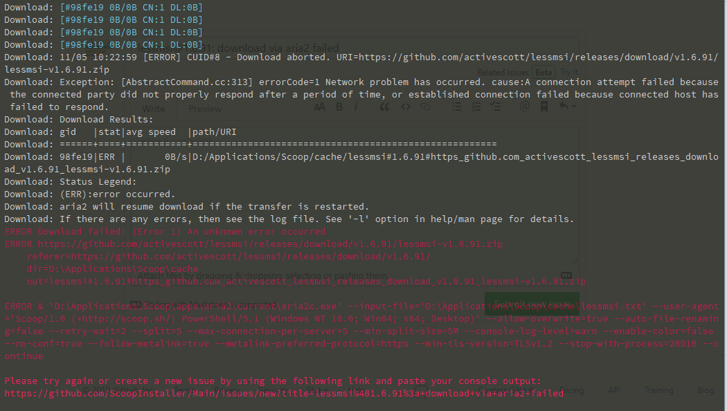 lessmsi@1.6.91: download via aria2 failed · Issue #539 · ScoopInstaller/Main · GitHub