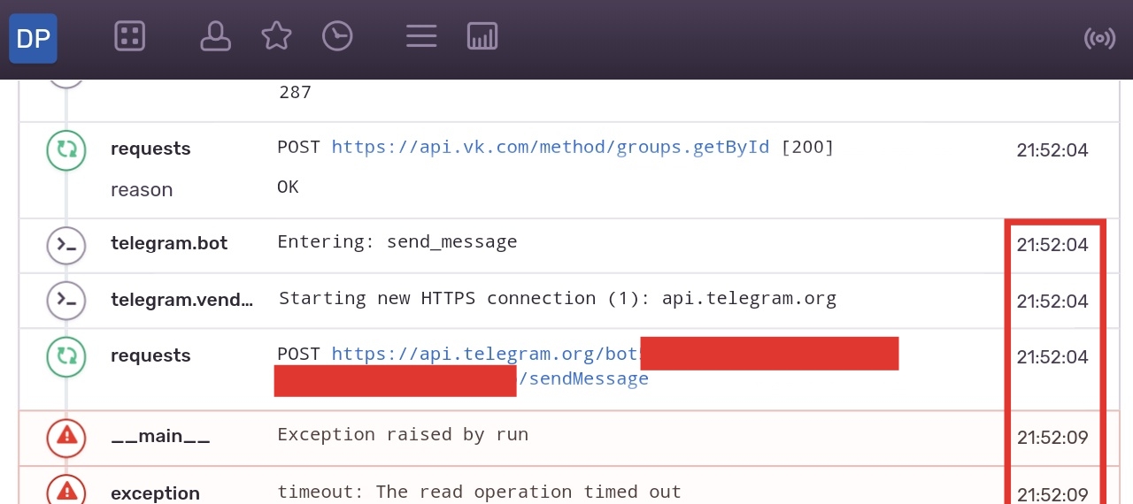 bot.send_message() raises TimedOut exception for some messages over ...