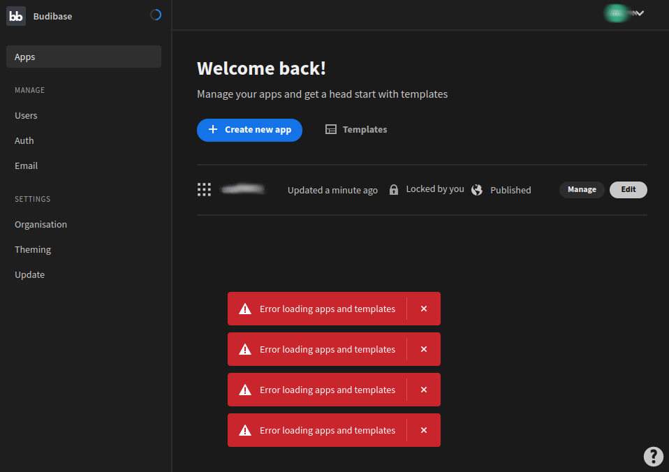 Builder Apps Screen Fails To Load Adn Errors Notifications Pile Up · Issue 6748 · Budibase