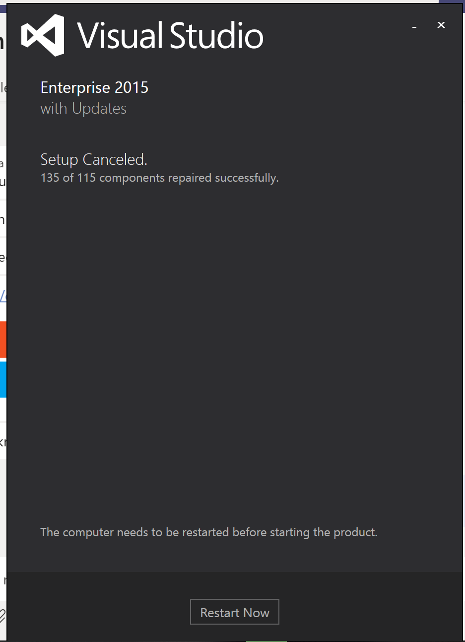 Visual Studio 2015 with Update 5 - Installation Tool: Modify was ...