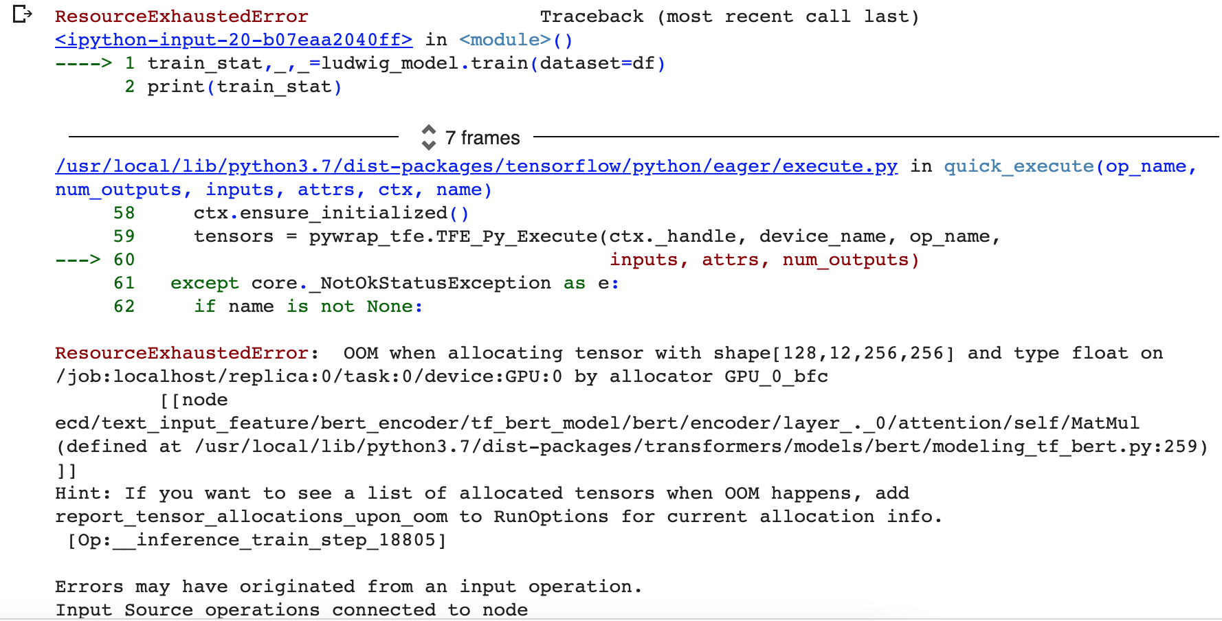 OOM when allocating tensor with shape[128,12,256,256] and type float on ...