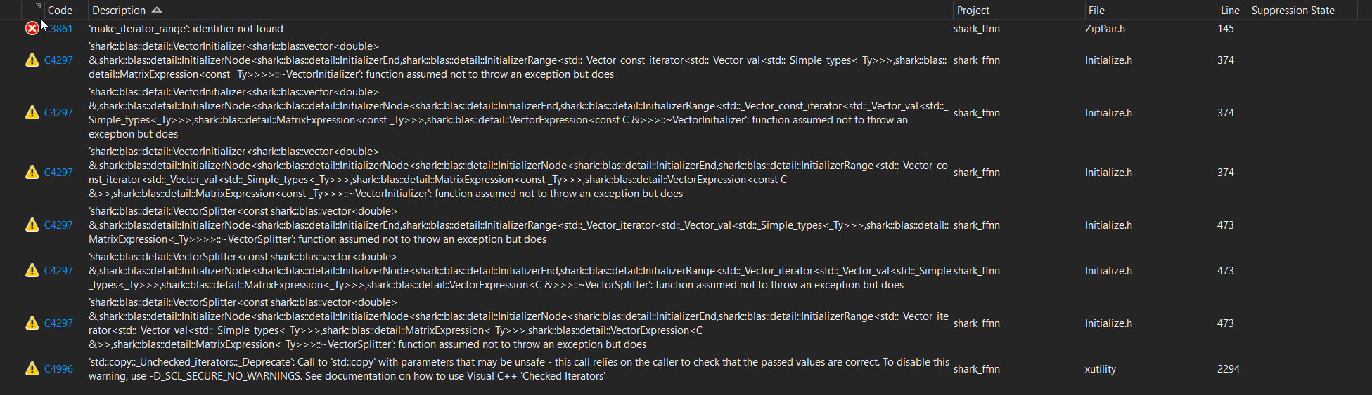 'make_iterator_range': identifier not found error when following Nearest Neighbour tutorial ...