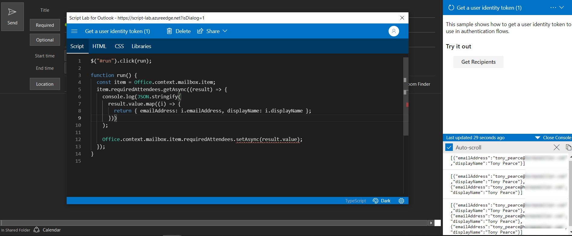 Outlook Appt Compose RequiredAttendees.getAsync returns the Outlook User in addition to current ...