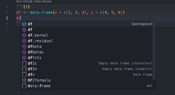 Autocompletion of session variables in Rmd · Issue #762 · REditorSupport/vscode-R · GitHub