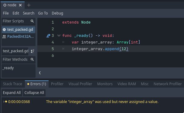 On assigning any value to a PackedArray, I still get the "this variable is used but has no value ...