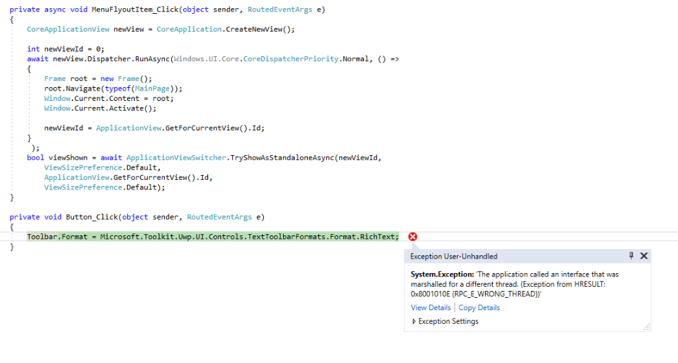 Texttoolbar: Causes app crash in Secondary View · Issue #1518 · CommunityToolkit ...