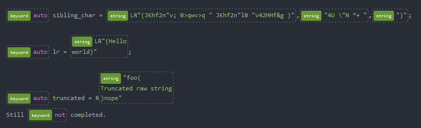 (C++) Incorrect highlight of raw string literals · Issue #3585 · highlightjs/highlight.js · GitHub