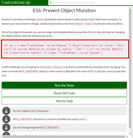 Code blocks formatting: line breaks missing in 'Prevent Object Mutation' challenge · Issue ...