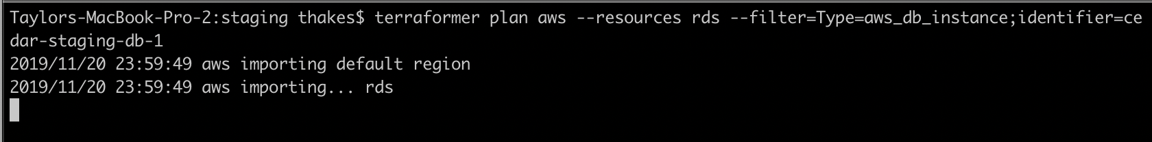 Terraformer plan aws rds frozen/hangs · Issue #295 · GoogleCloudPlatform/terraformer · GitHub