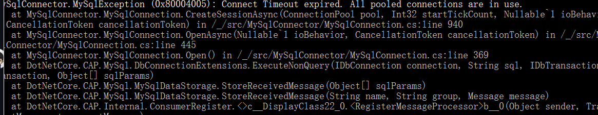 Mysql Connect Timeout Expired All Pooled Connections Are In Use · Issue 931 · Dotnetcore Cap