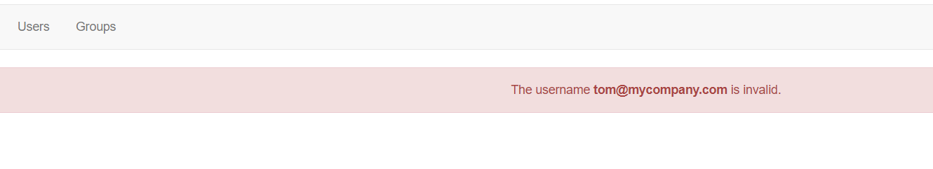 User Name With Email Address In The Account Manger Complains The Username Is Invalid · Issue