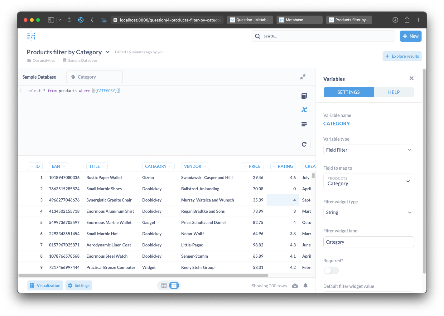 Unable To Select Value For Field Filter Of Native Question · Issue 22588 · Metabasemetabase