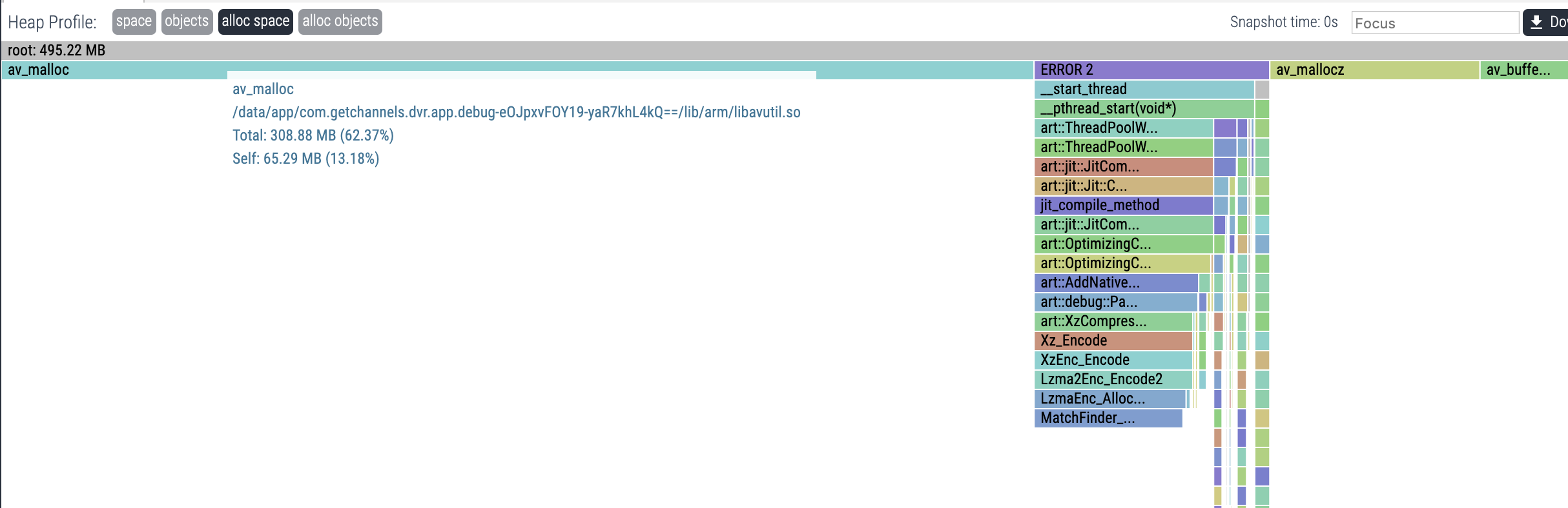 heap_profile for my jni libs showing only first frame of stack trace ...