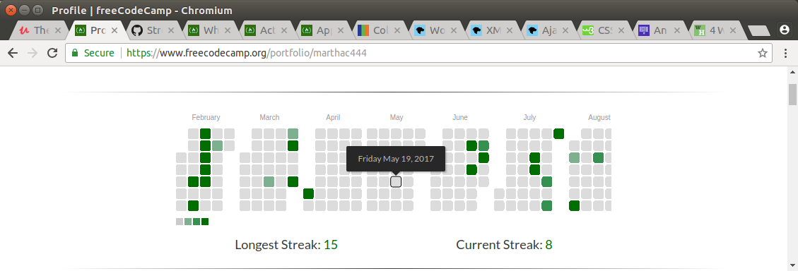 Heat map shows only the first 8 months on freeCodeCamp (public portfolio page) · Issue #17320 ...