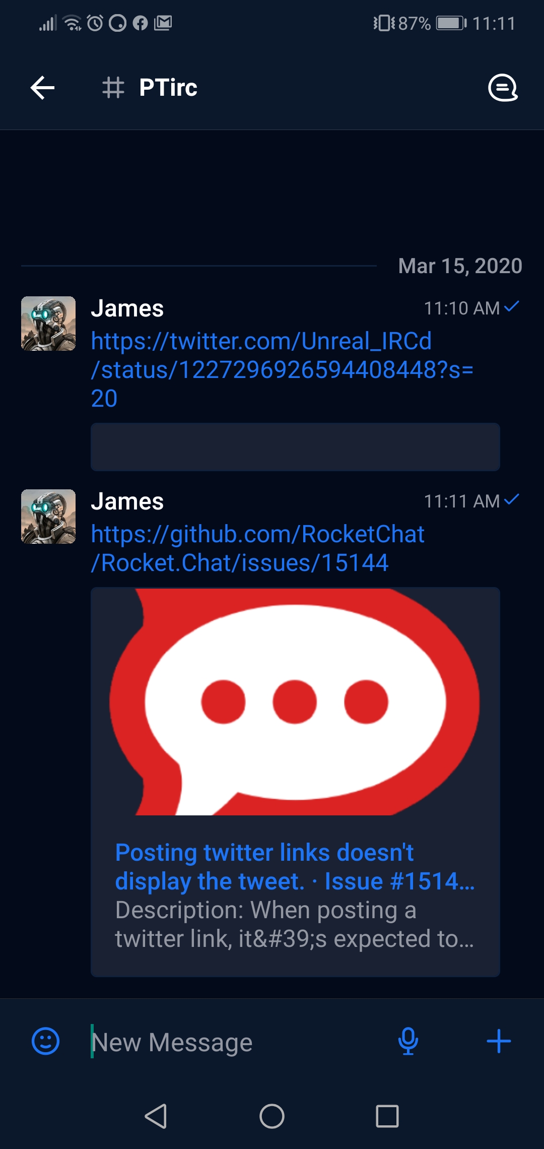 Posting twitter links doesn't display the tweet. · Issue #15144 · RocketChat/Rocket.Chat · GitHub