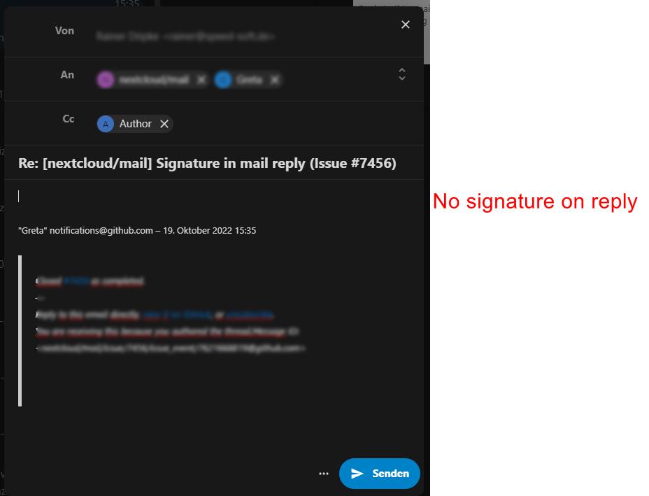 Signature in mail reply · Issue #7456 · nextcloud/mail · GitHub