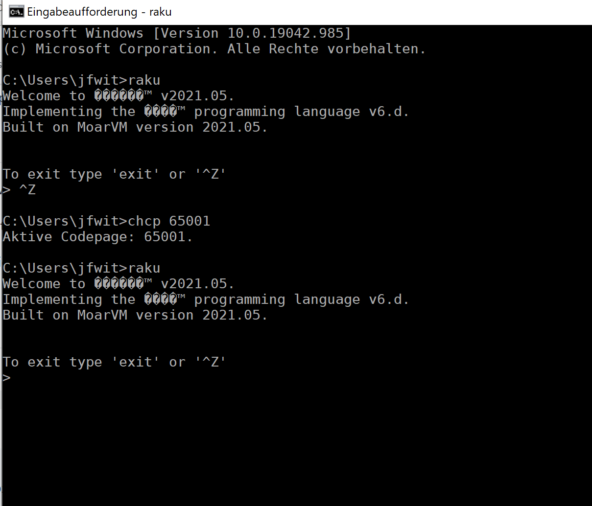 raku REPL doesn't display unicode "welcome to rakudo" · Issue #4379 · rakudo/rakudo · GitHub