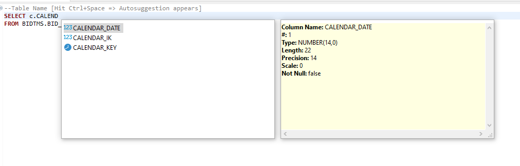 Autocomplete does not appear if I write SQL using table synonyms with ...