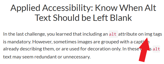 Typo in challenge "Applied Accessibility: Know When Alt Text Should be Left Blank" · Issue ...