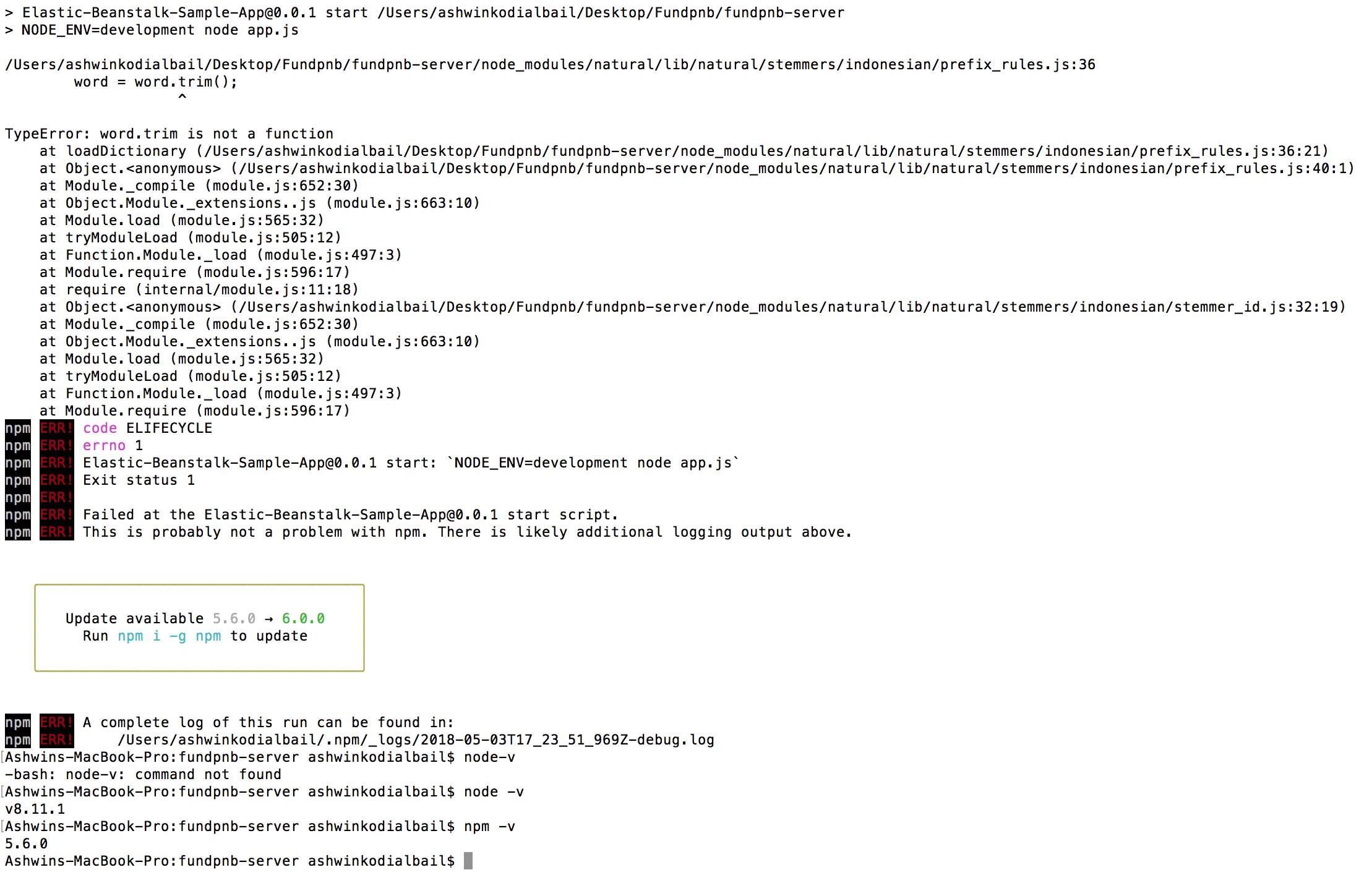 Error while natural = require('natural') · Issue #430 · NaturalNode/natural · GitHub
