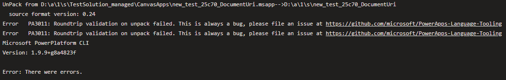 Pa3011 Roundtrip Validation On Unpack Failed Latest Power Apps Update 