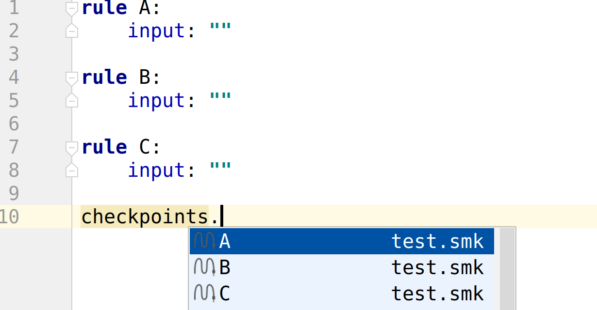 Wrong completion list after rules./checkpoints. · Issue #211 · JetBrains-Research/snakecharm ...