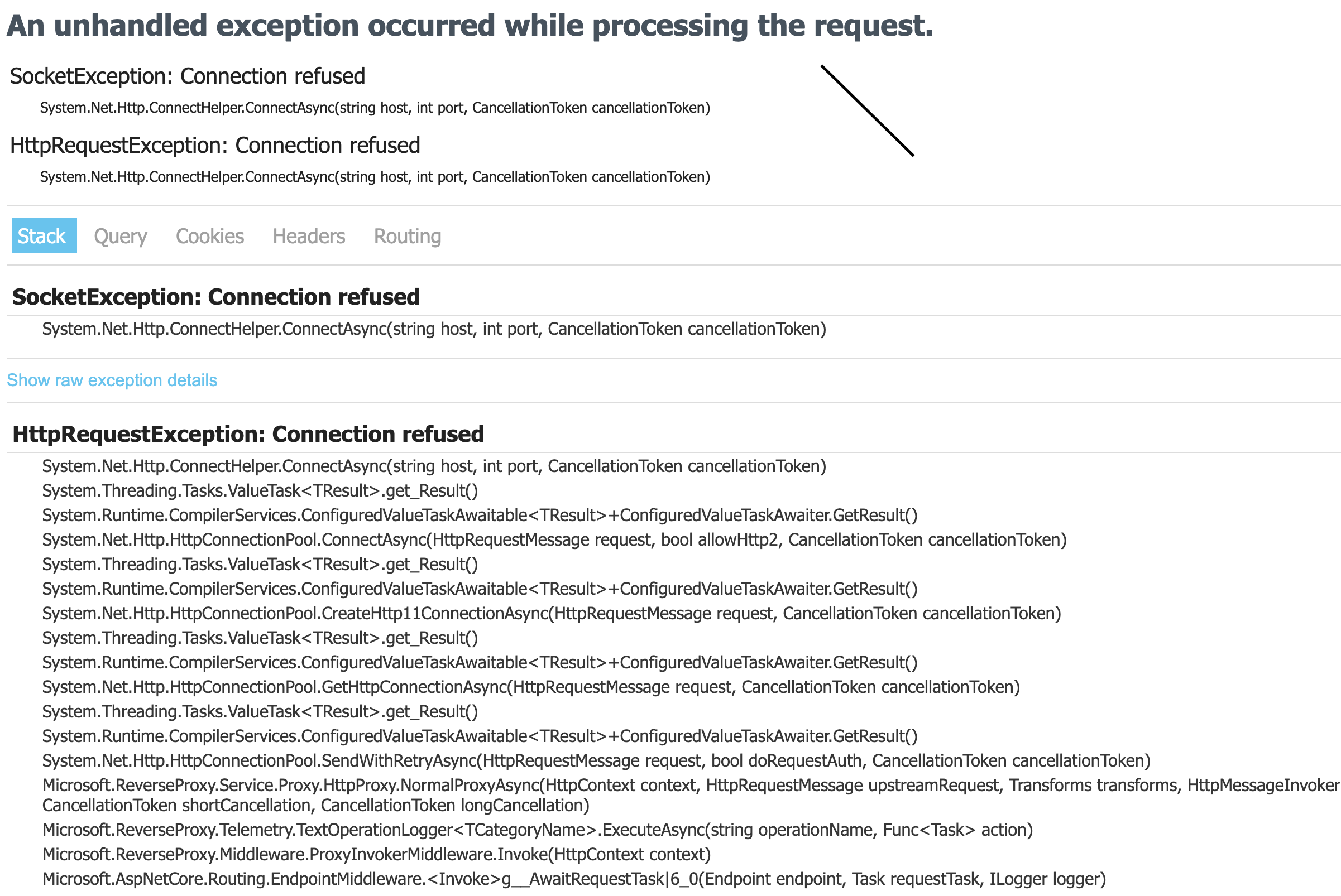 Unhandled error happens shows when source server connection refuses ...