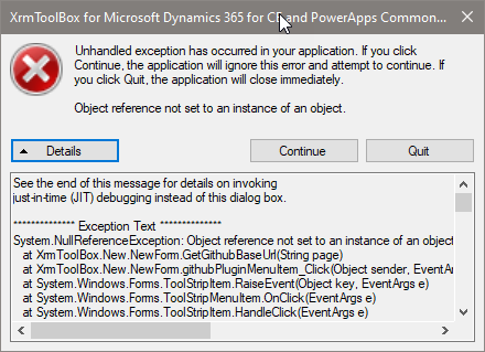 Error sending feedback · Issue #917 · MscrmTools/XrmToolBox · GitHub