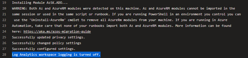 ADO extension: Log Analytics workspace configuration is missing. Check ...