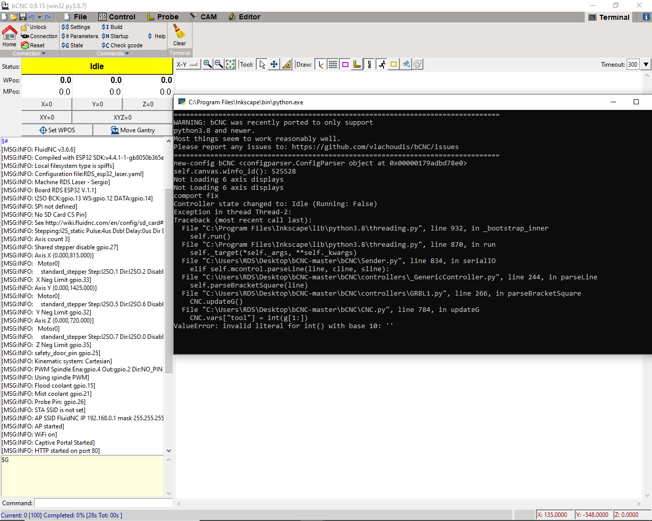 FluidNC 3.6.6 don't work with bCNC · Issue #778 · bdring/FluidNC · GitHub