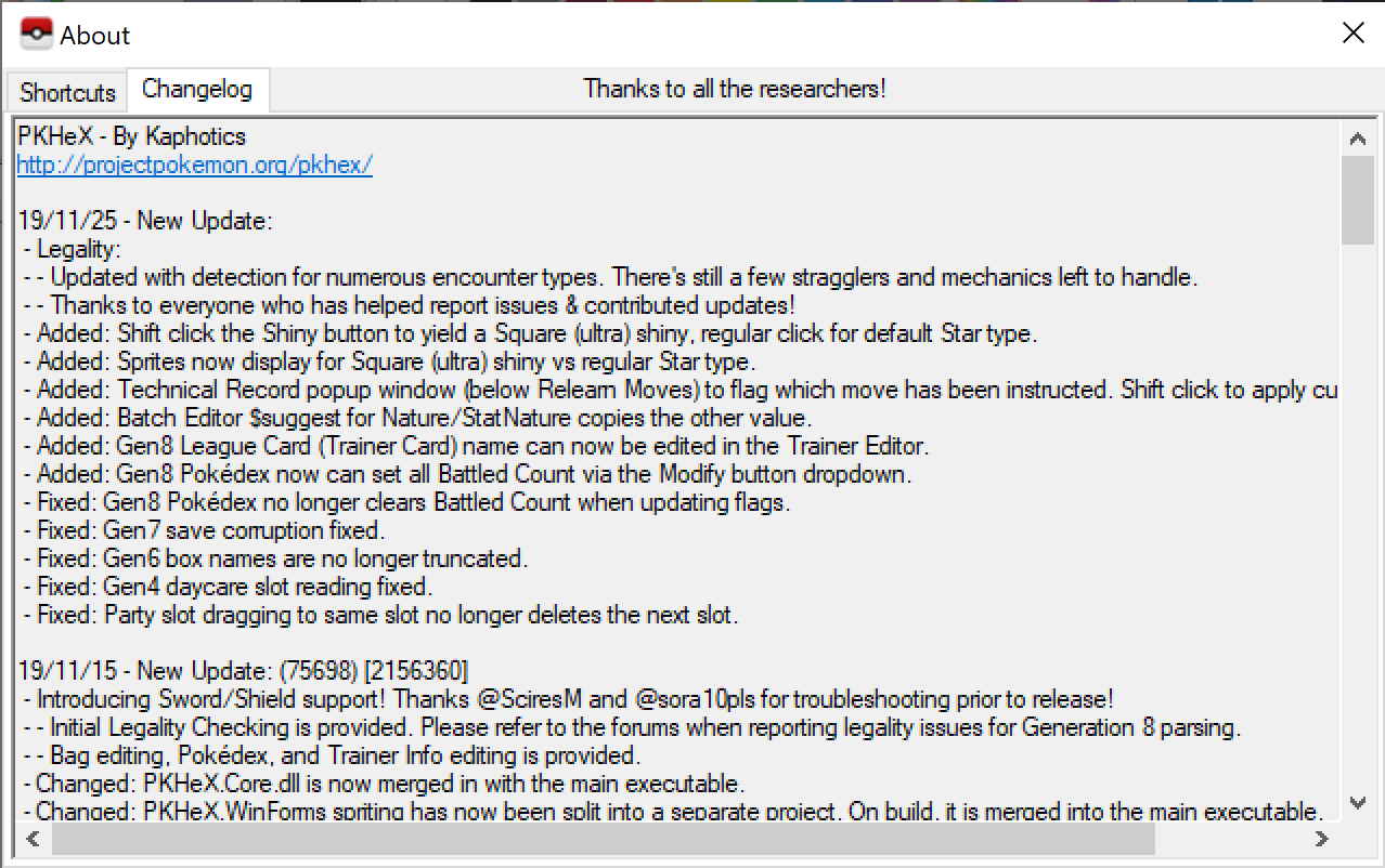 "Thanks to all the researchers!" Text moving in About Window · Issue #2524 · kwsch/PKHeX · GitHub