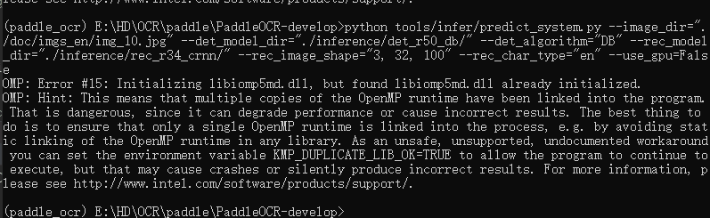 win10下使用python推断报错。 · Issue #411 · PaddlePaddle/PaddleOCR · GitHub
