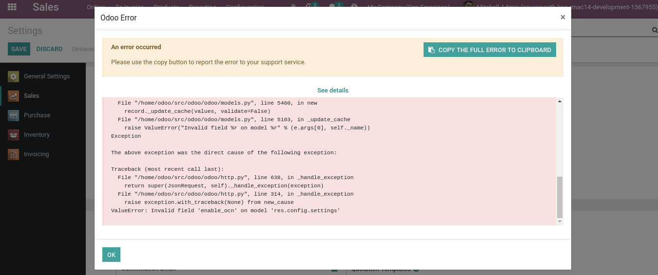 [14.0 odoo.sh]partner_autocomplete: Due to error not able to save form general settings (res ...