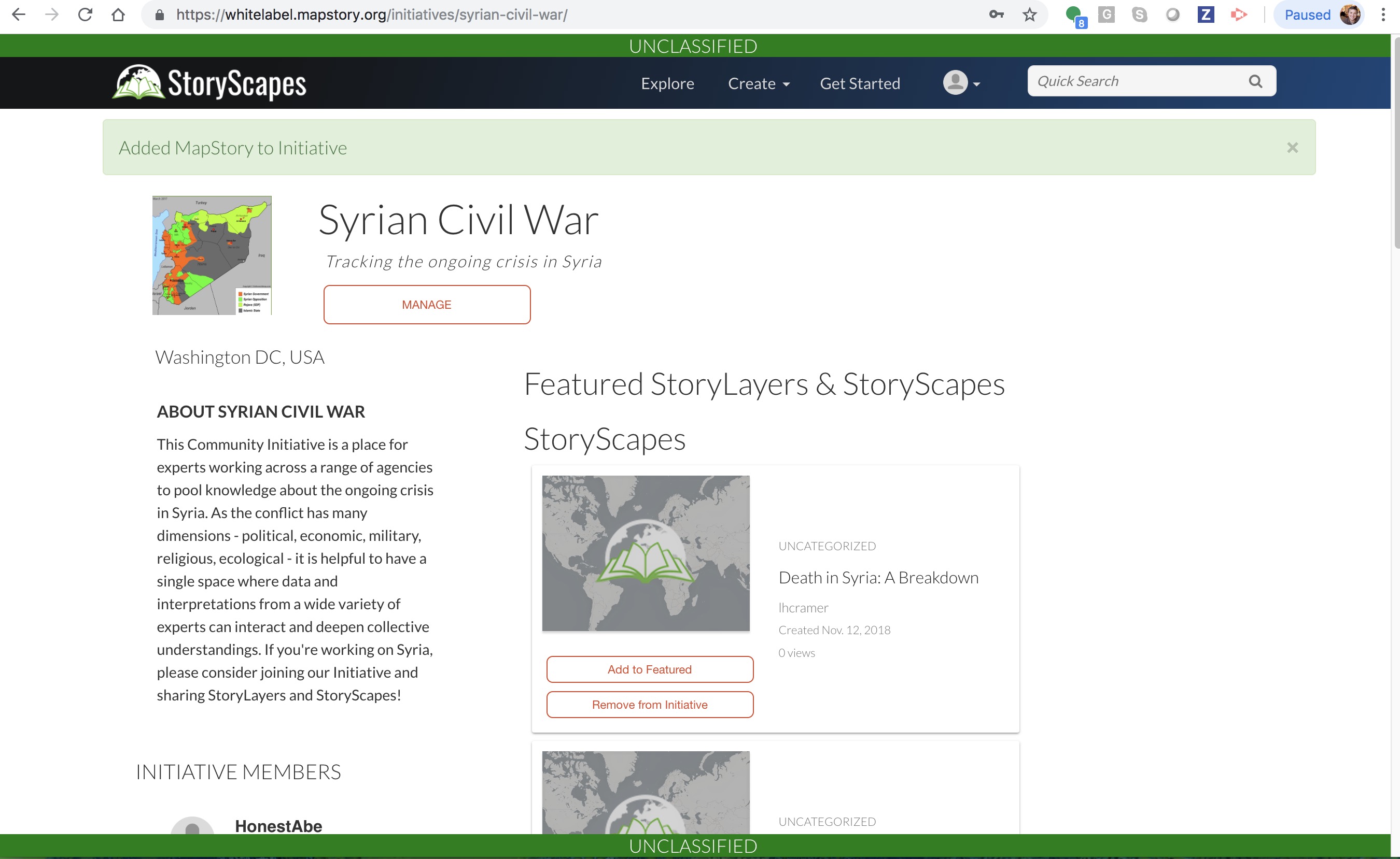 Success message for adding StoryScape to Initiative says MapStory ...