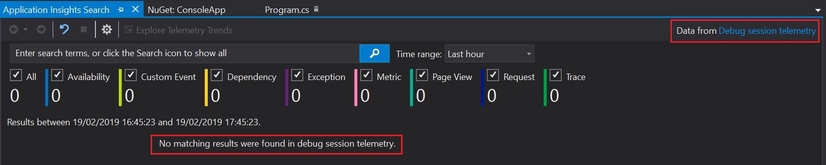 Is there any settings to prevent telemetry data being displayed in visual studio -> application ...