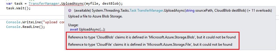 Please change the parameter type of method TransferManager.UploadAsync ...