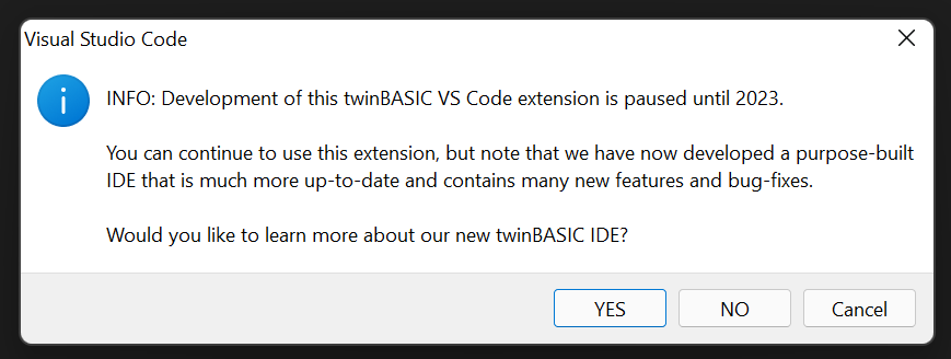 SURVEY: Keep maintaining the VS Code Extension? (PLEASE VOTE) · twinbasic twinbasic · Discussion ...