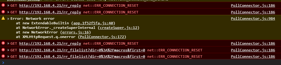 3.2.0-b1+2 : ERR_CONNECTION_RESET When connected from two sessions or ...
