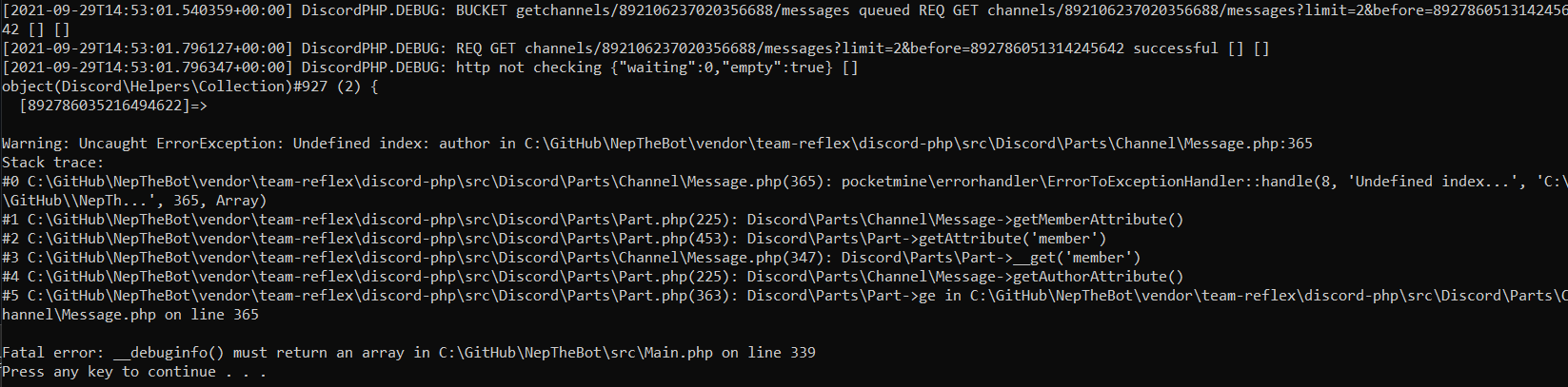 Bot Crashing Sometimes Cuz Message Getmemberattribute · Issue 604 · Discord Php Discordphp