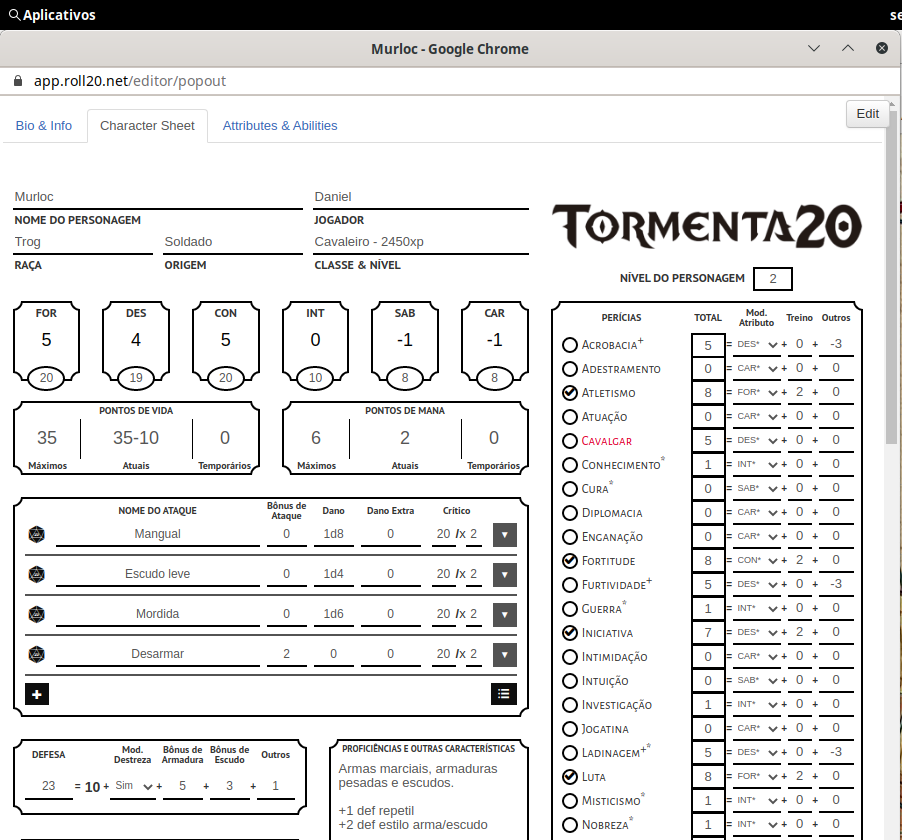 [Tormenta20] Attribute checks are not getting the actual number they should · Issue #7253 ...