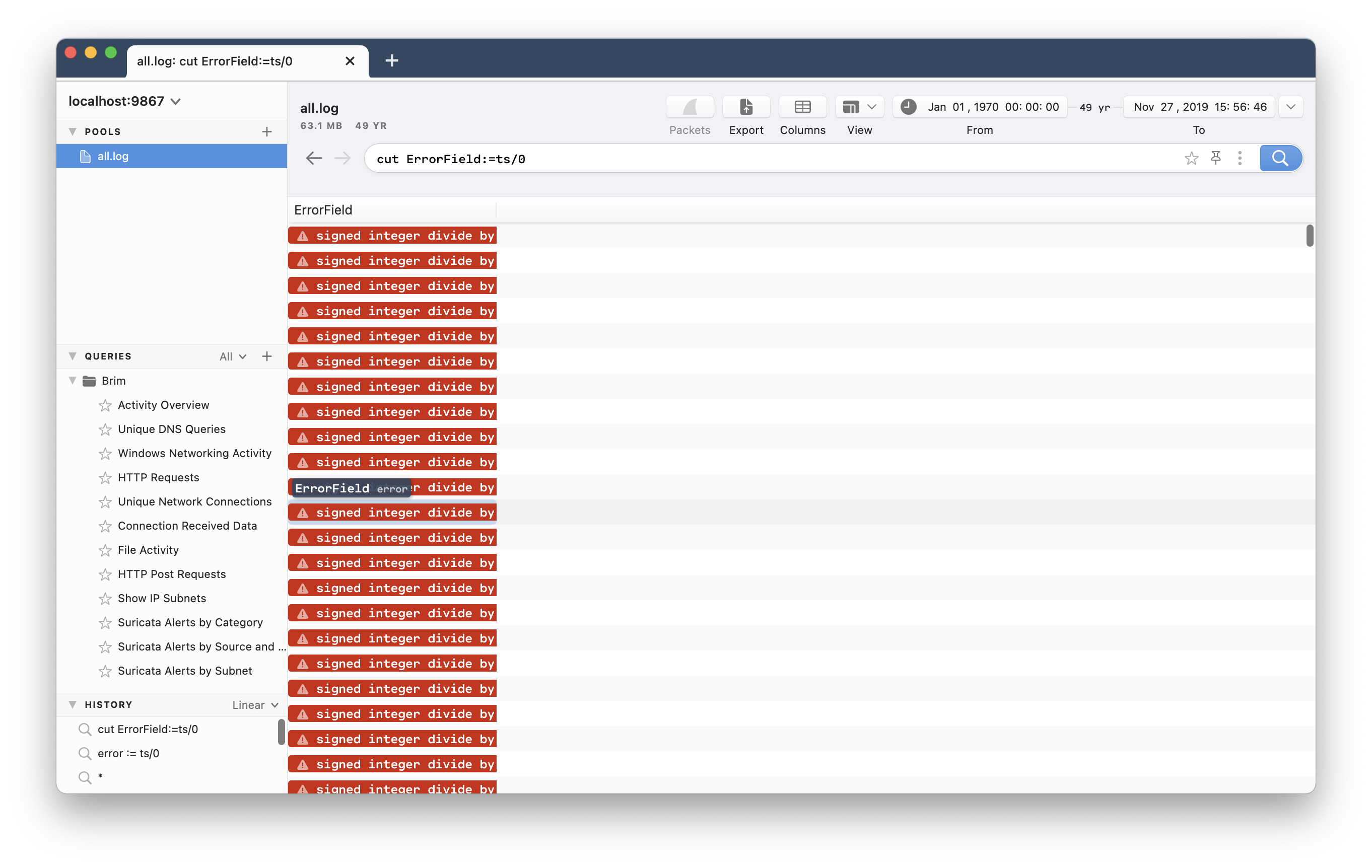 highlight Zed "error" values · Issue #1824 · brimdata/zui · GitHub