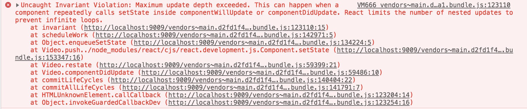 Video Component throw "Invariant Violation: Maximum update depth exceeded." when pass 'contain ...