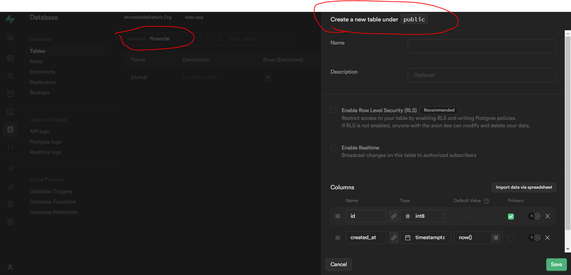 Cannot Create table under selected schema · Issue #9325 · supabase/supabase · GitHub